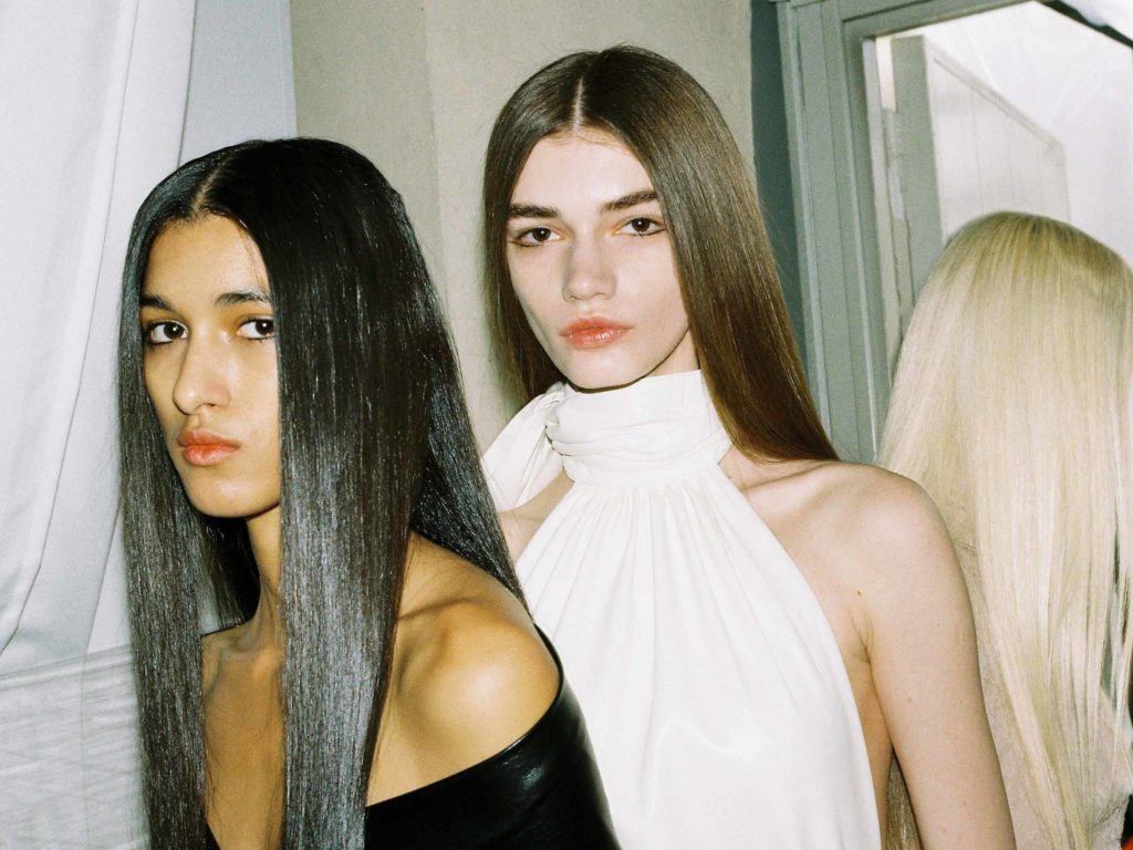 Backstage at Philosophy di Lorenzo Serafini’s elegant and erotic Milan Fashion Week show